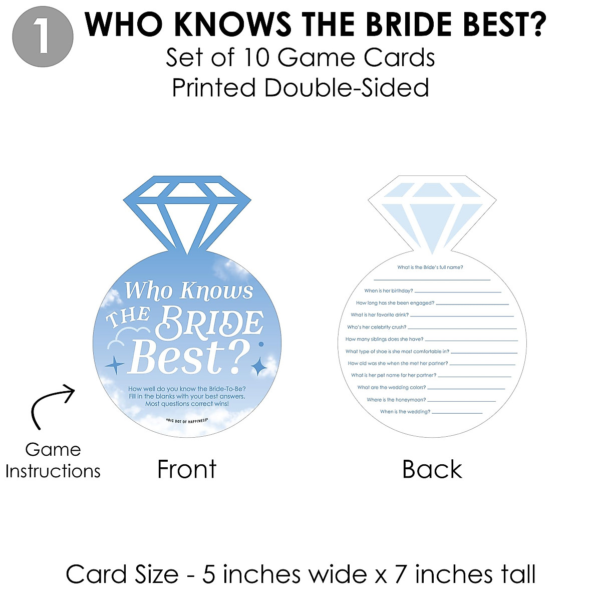 Big Dot of Happiness On Cloud 9-4 Bridal Shower Games - 10 Cards Each - Who Knows The Bride Best, Bride or Groom Quiz, Whats in Your Purse and Love - Gamerific Bundle