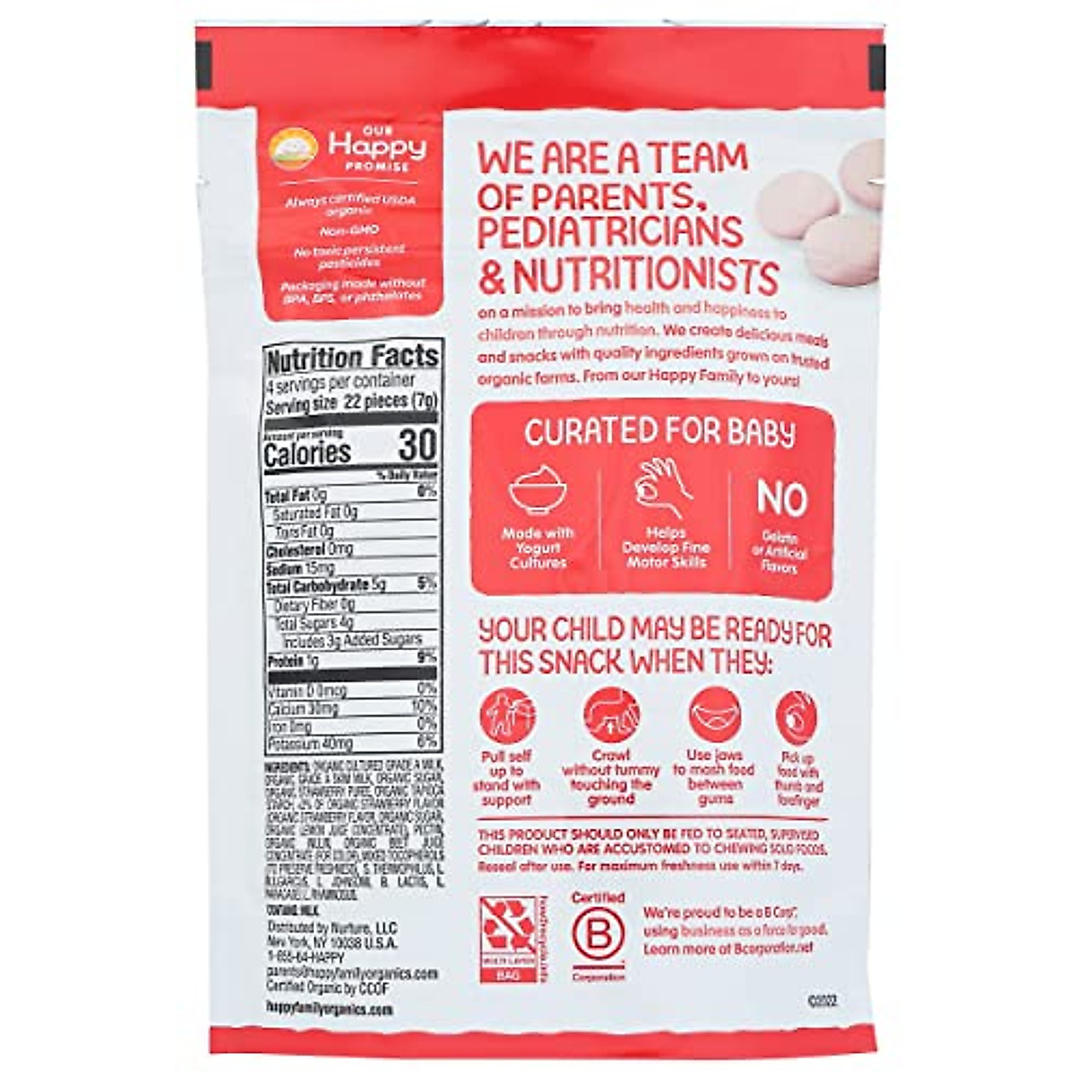 Happy Baby Organic Strawberry Yogurt Snacks, 1 OZ