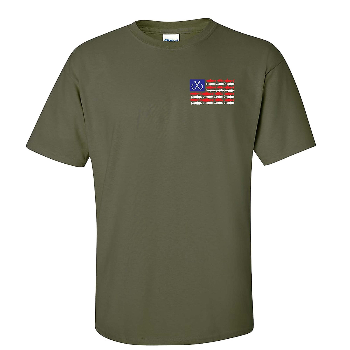 Patriotic Salt Water Fish American Flag USA Saltwater Fishing Outdoors Men's Short Sleeve T-Shirt-Military-XL