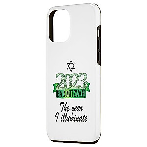 iPhone 14 Plus 2023 Bar Mitzvah Quote Festive White Green Decor Case