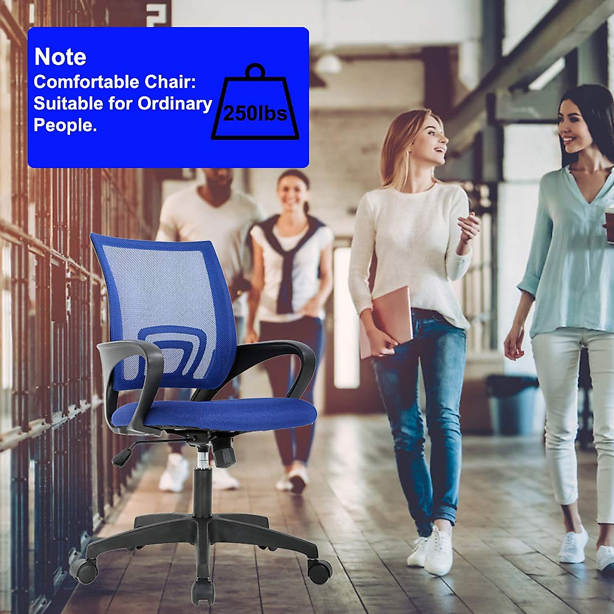 Office Chair Desk Chair Mesh Computer Chair with Lumbar Support Modern Executive Adjustable Chair Task Rolling Swivel Ergonomic Chair for Women Adults(Blue)