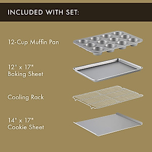 Calphalon 13-Piece Pots and Pans Set, Black & Nonstick Bakeware Set, 10-Piece Set Includes Baking Sheet, Cookie Sheet, Cake Pans, Muffin Pan, and More, Dishwasher Safe, Silver