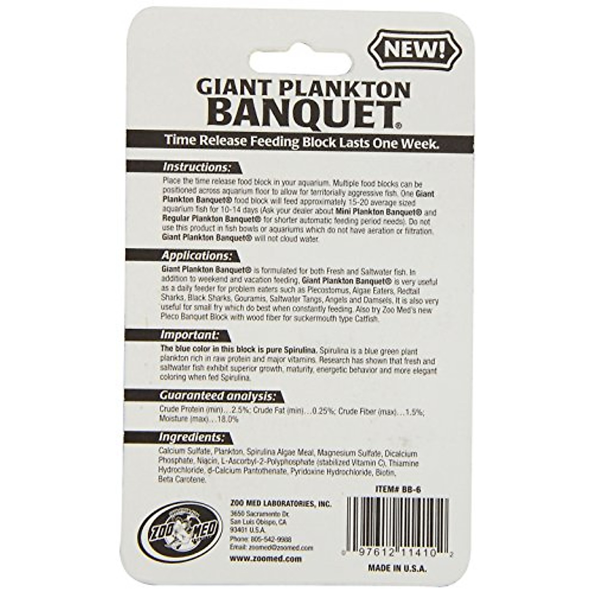 Zoo Med Laboratories AZMBB6 Plankton Banquet Block Feeder Giant, 1 Count (Pack of 1)