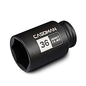 CASOMAN 1/2" Drive x 36 mm Deep 6 PT Impact Socket, CR-MO, 1/2-inch Drive 6 Point Axle Nut Socket for Easy Removal of Axle Shaft Nuts (36MM)