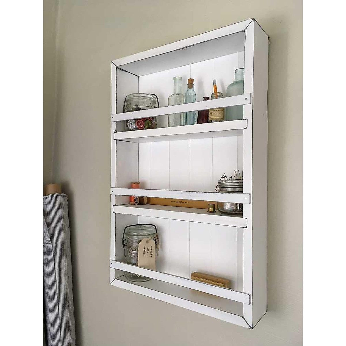 Mansfield Cabinet No. 102 - Solid Wood Spice Rack Cabinet White Wash/White
