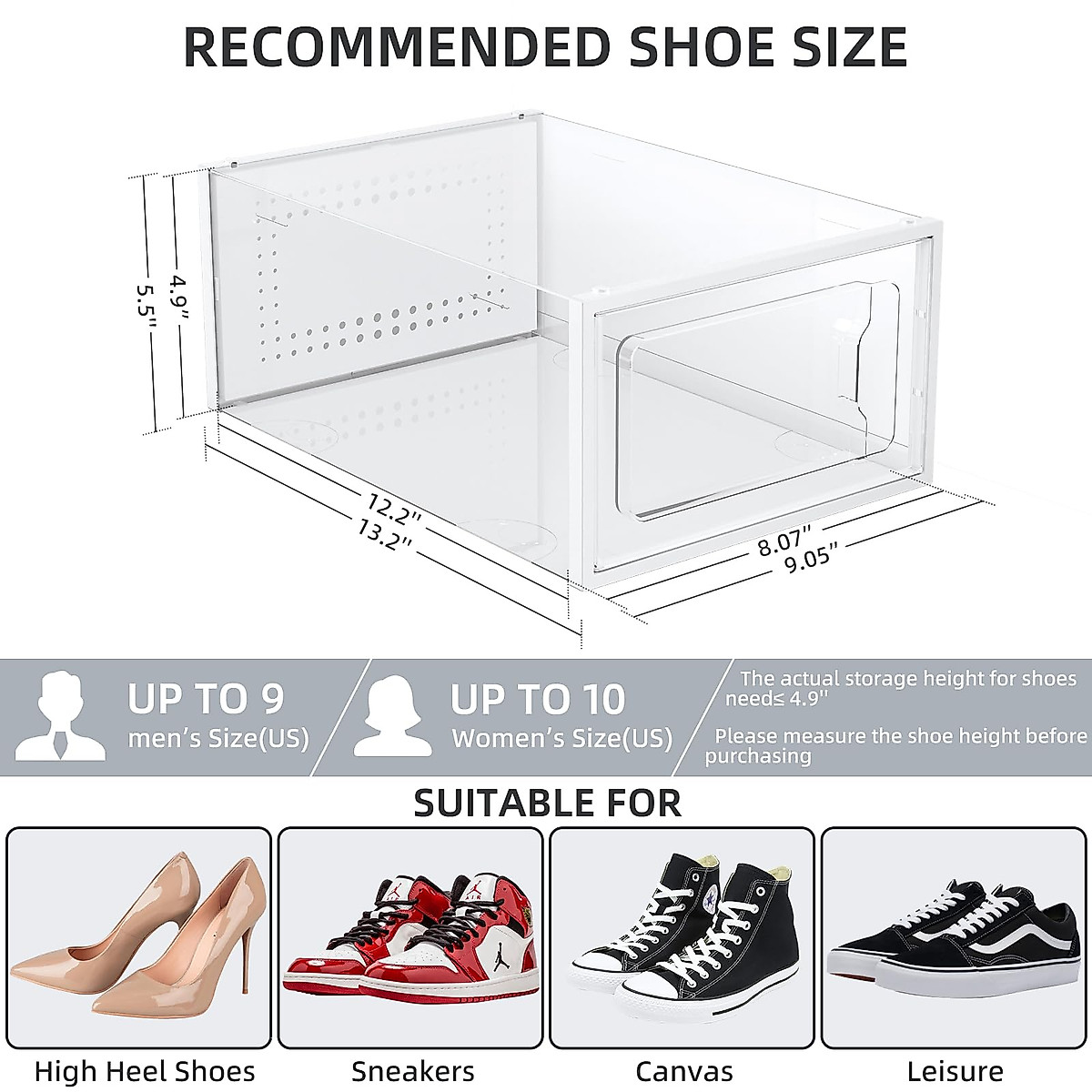 Elechomes Shoe Boxes Clear Plastic Stackable, 18 Pack Premium Shoe Organizer Storage for Closet Space Saving Foldable Shoe Rack Containers, Sneaker Display Case Holder Shoe Bin for Entryway Drawers