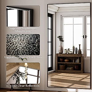 GLSLAND 71"x31" Full Length Mirror Extra Large Hanging or Leaning Rectangle Mirror Aluminum Alloy Thin Frame Bedroom Floor Dressing,Black