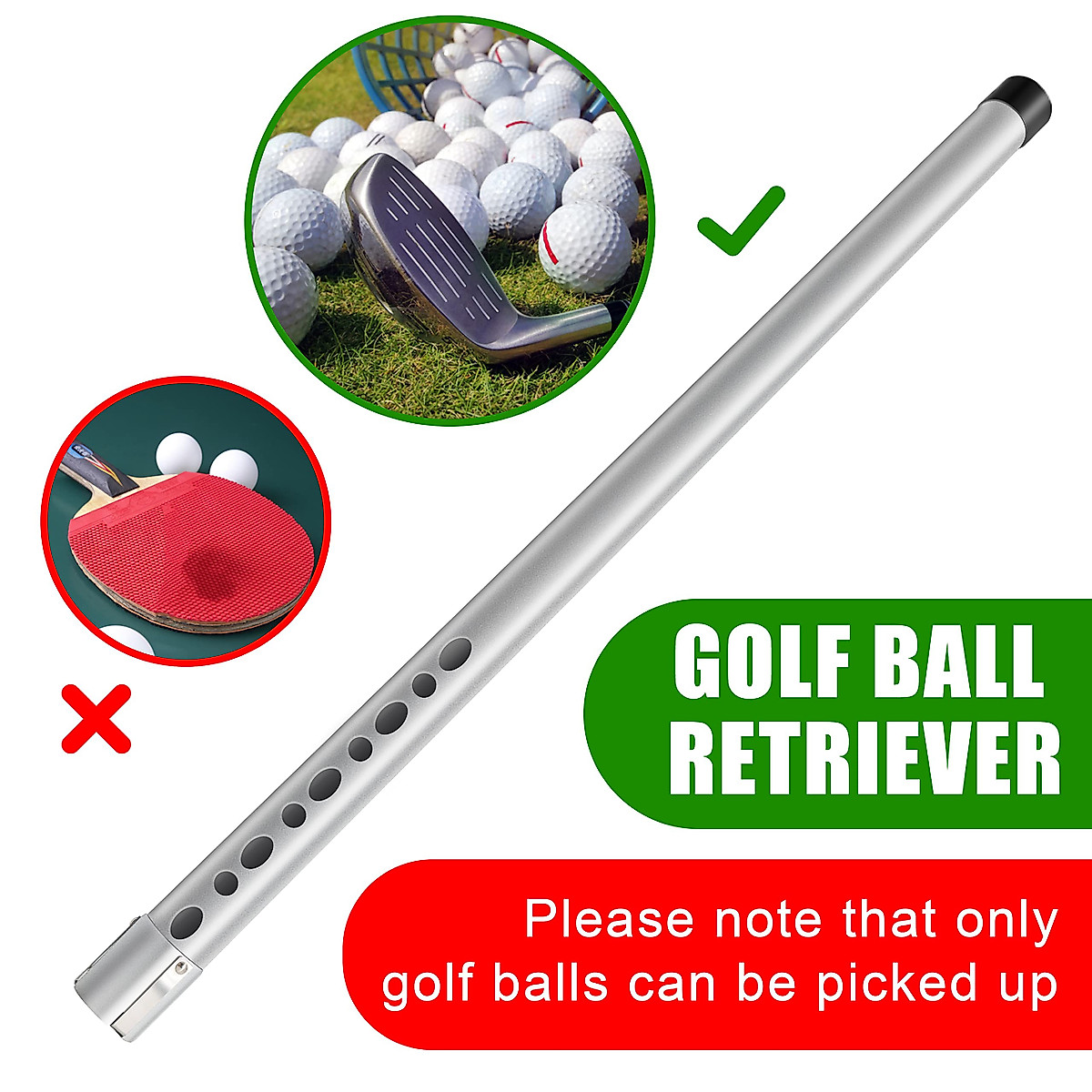 Golf Ball Retriever Professional Picker Durable Aluminum Golf Ball Shag Tube Release Retrievers Collector Practice Pick-up Sucker Tool, 39 Inch