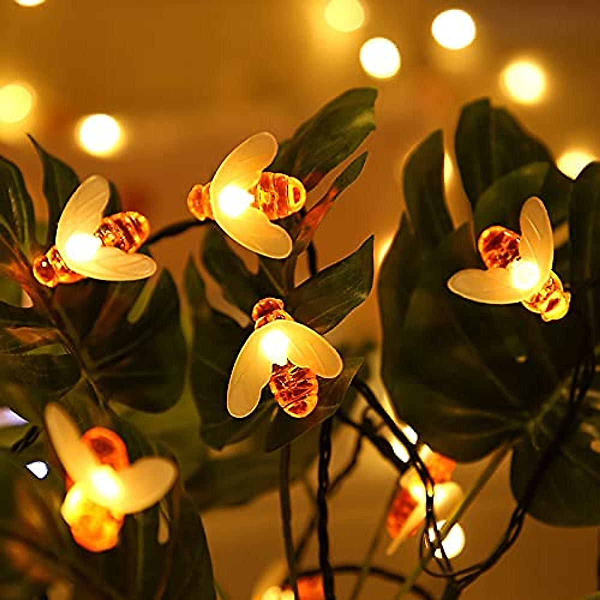 XLXX LED Bee/Dragonfly Solar String Lights with 8 Modes for Christmas Trees, Outdoor Garden, Patio, Fence, Wedding, Party (Colored (BEE), 39.3 FEET 100LIGHTS)