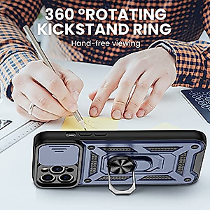 VEGO Compatible for iPhone 12 Pro Max Kickstand Case with Slide Camera Cover, Built-in 360° Rotate Ring Stand Magnetic Cover Case for Apple iPhone 12 Pro Max 6.7 inch, Blue