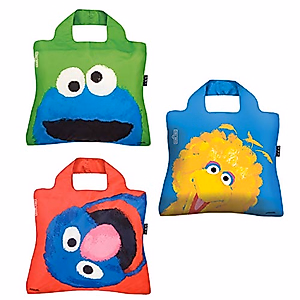 Envirosax Sesame St Reusable Grocery Bags, Eco-Friendly Polyester Grocery Shopping Tote, Set of 3 Multicolored Travel