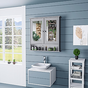 Lifetime Home Modern Bathroom Wall Cabinet with Mirror & Adjustable Shelf - Wall Mounted Utility Medicine Cabinet for Kitchen, Living Room Garage Laundry Room - Wooden Storage Over Sink Toilet