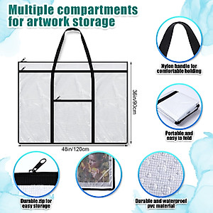 Huhumy Large Poster Storage Bag 48" x 36" Bulletin Board Holder PVC Art Portfolio Case Poster Storage Container with Zipper Handles Pocket for Teachers Artist Organization