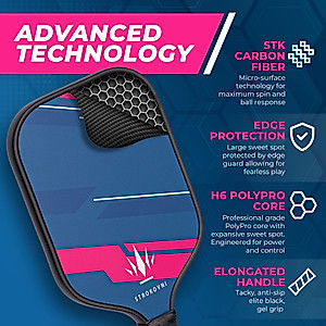 Strokovni CFX Premium Pickleball Paddle | STK Carbon Fiber | Elongated Handle | 16mm Thickness | USAPA Compliant | LITE Weight 8.1 Oz
