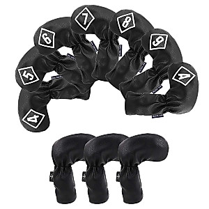 Big Teeth Golf Iron Head Covers 10Pcs Set Long Neck Golf Club Protector Leather with Number Tag fit for Taylormade All Brands
