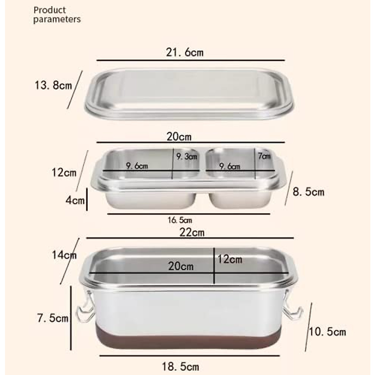 Stainless Steel Lunch Box with Clip Locks for Adults Salad Sandwich with Folding Spork Bento Containers for Work Picnic Layered Leak proof (1500ml)