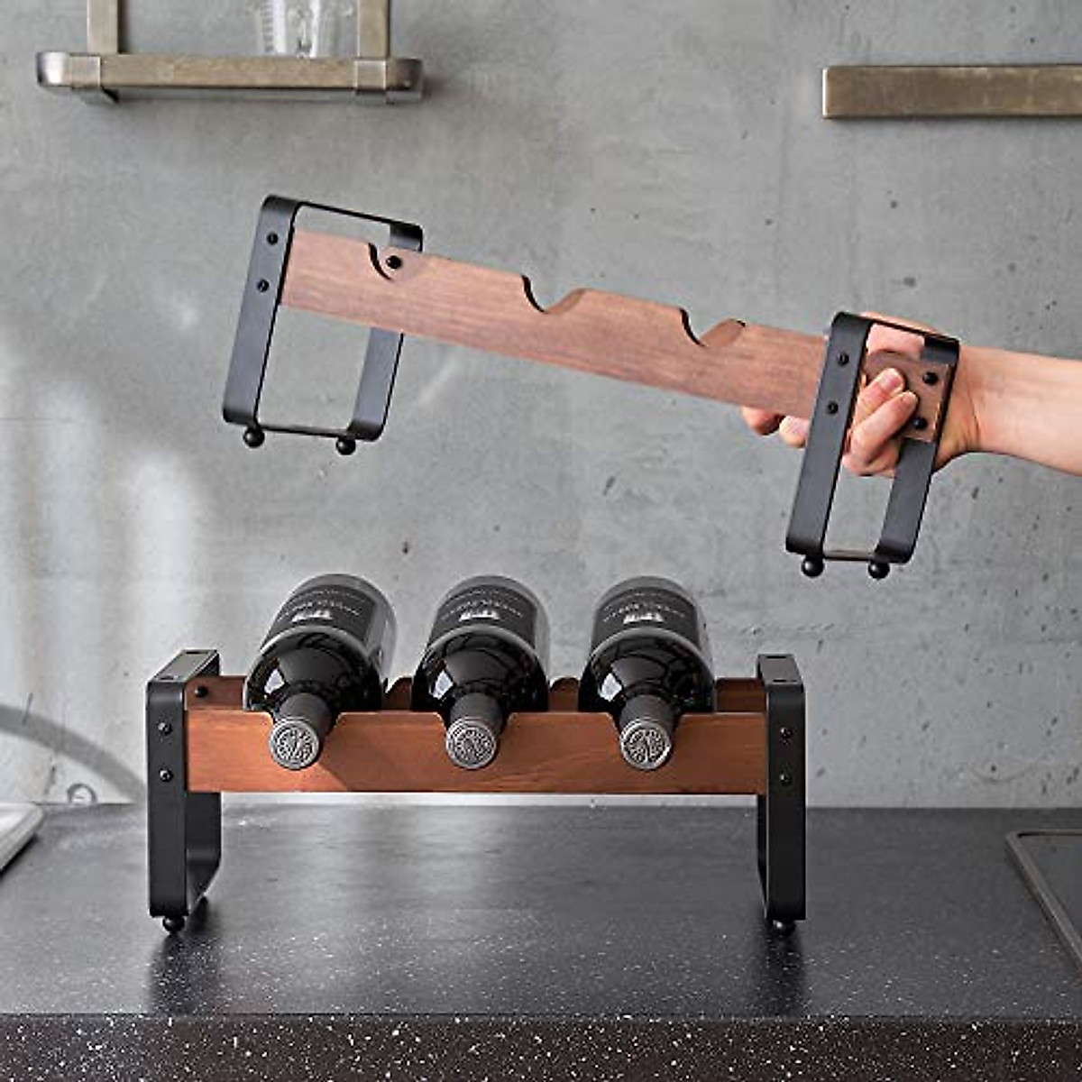 OUVINTE 2 Tier Stackable Wine Rack Rustic Freestanding Floor Wine Holder Table Wine Shelf Countertop Wine Stand Small Standing Bottle Storage Racks for Pantry, Bar, Cabinet