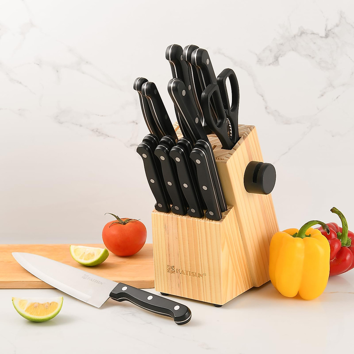 19-Piece Knife Set, German Steel, Durable and Dishwasher Safe, Knife Sets for Kitchen with Block Sets with Built-in Sharpener for Chopping, Slicing, Dicing&Cutting