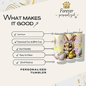Custom Printed Cute Bunny Easter Tumbler | Personalized Double Wall Insulated Travel Mug | Spring Design with Name (Cute Bunny)