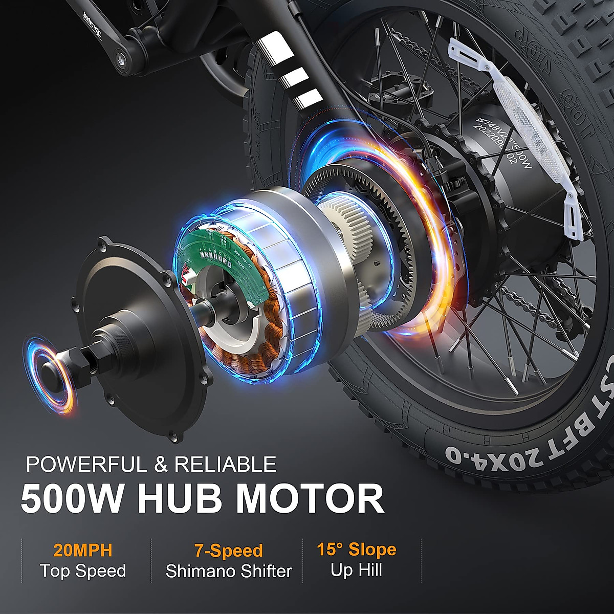 TotGuard Electric Bike, 20" Electric Bike for Adults 500W Brushless Motor (Peak 750W), 20MPH Fat Tire Ebike, Foldable Adult Electric Bicycles with 48V 10Ah Removable Battery, 7-Speed