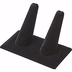 Plymor Black Velvet Ring Finger Display, Double on Rectangular Base, 3.625" W x 2.125" D x 2.25" H
