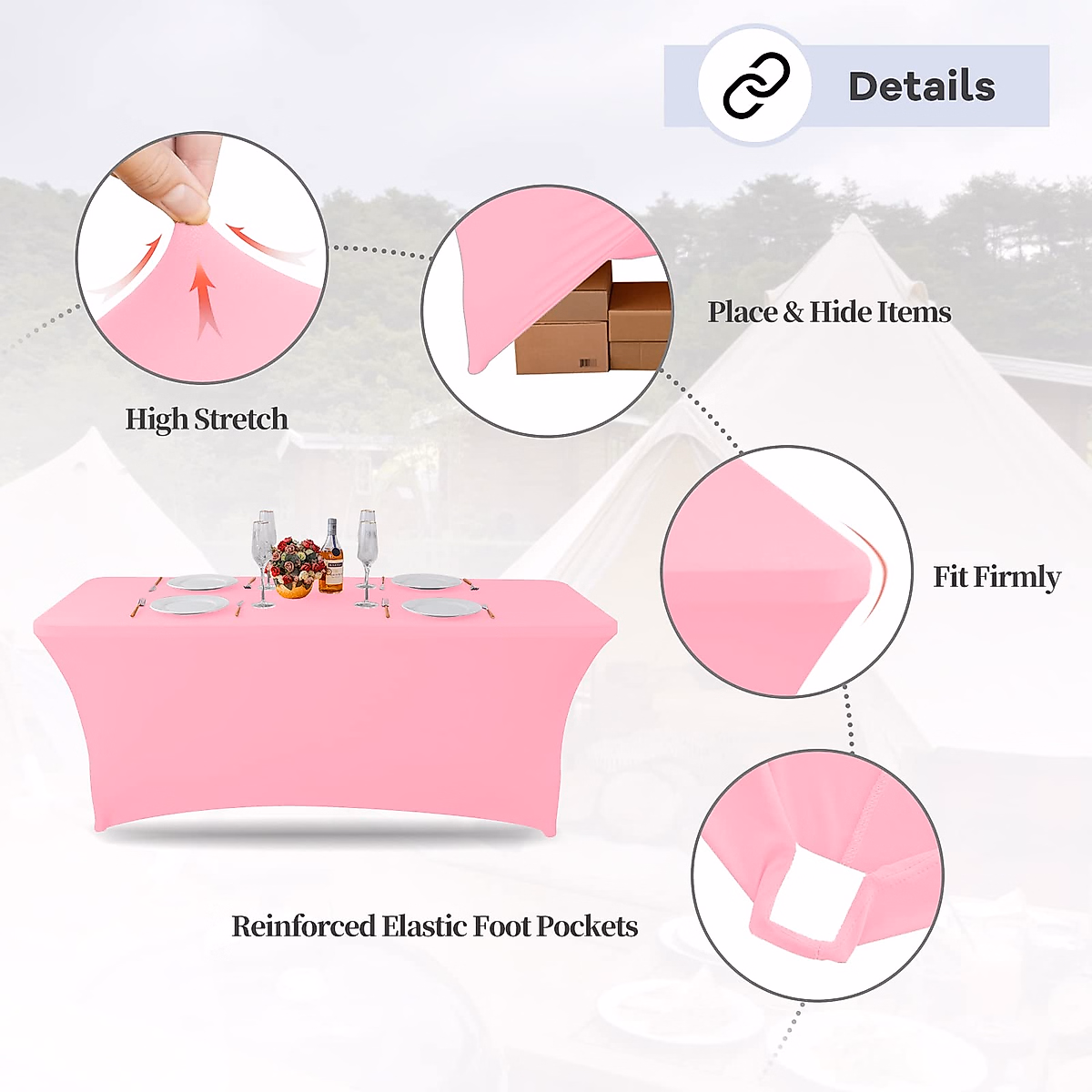 KSK 6 FT Pink Spandex Stretchable Table Cover, Wrinkle Resistant Washable Rectangular Fitted Table Cloths for Parties, Banquet, Massage Bed, Wedding and Festival