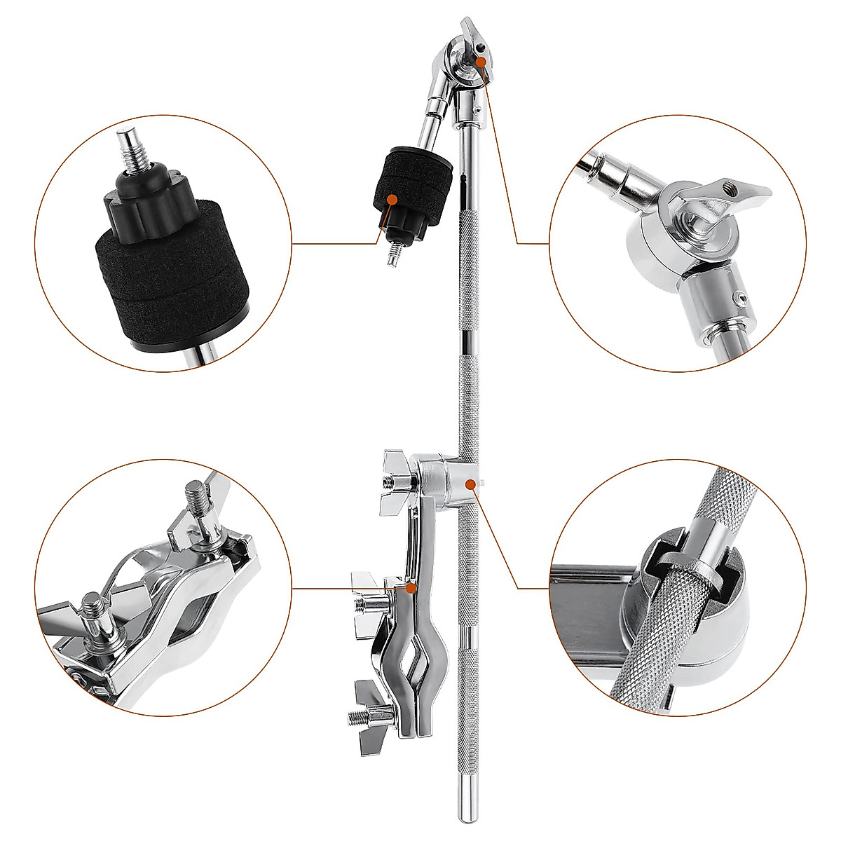 EXCEART Drum Extension Clamps Holder Adjustable Extension Arm Cymbal Boom Arm With Clamp Drum Accessories Silver