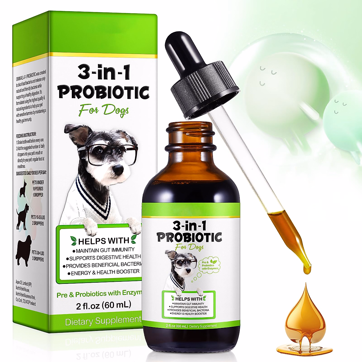 Probiotics for Dogs, 3 in 1 Dog Probiotic and Digestive Enzymes for Pet, Supports Gut Health, Itchy Skin, Allergies, Immunity, Liquid Probiotics for for All Ages and Breeds Dogs