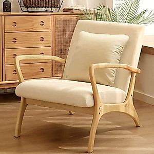 CDCASA Mid-Century Modern Accent Chair with Cushion, 28.3'' Long Armrest Chairs Upholstered Linen Fabric Wood Frame Armchair for Living Room,Bedroom,Reading,Balcony, Set of 1