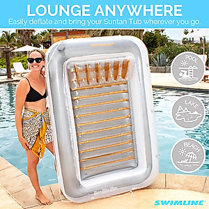SWIMLINE ORIGINAL Suntan Tub 1-PACK Classic Inflatable Tanning Float Floating Lounge | Gold Personal Tan Pool Hybrid Lounger | Adjustable Pillow | Fill With Water | Reflective Tanning Design