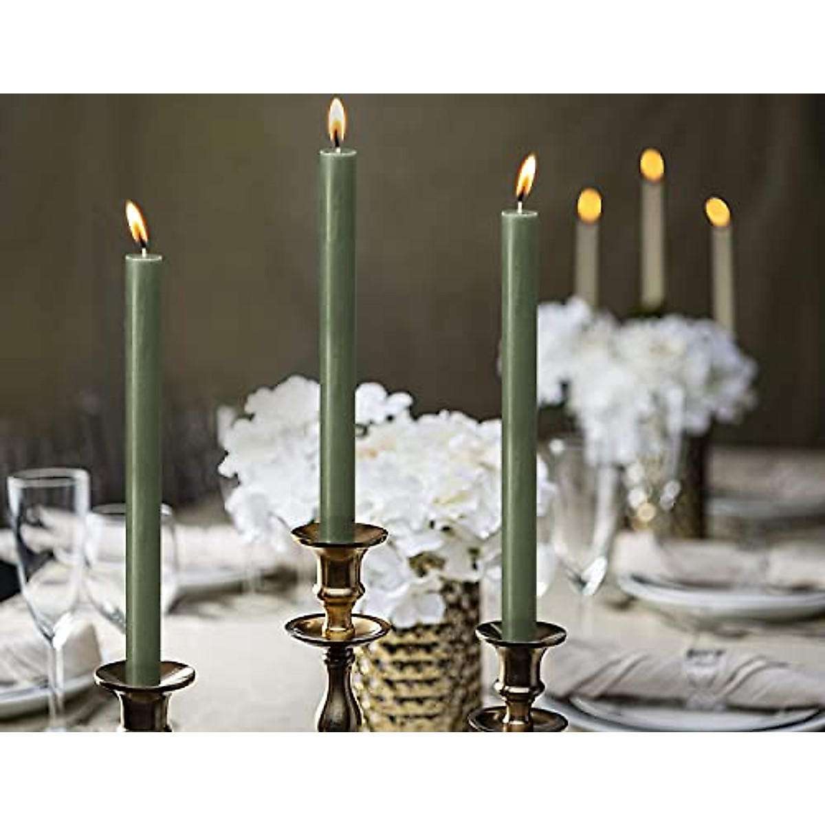 BOLSIUS 16 Fresh Olive Rustic Household Candles - 10.5 Inch - Premium European Quality - 13 Burn Hours - Natural Eco-Friendly Plant-Based Wax - Unscented Dripless & Smokeless Party Décor Candlesticks