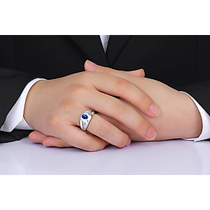 Rylos Sterling Silver Classic 6X4MM Oval Blue Star Gemstone & Sparkling Diamond Ring - Birthstone Jewelry for Men -Size 6