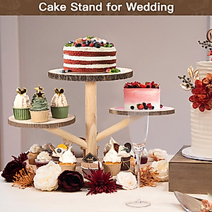 Ayfjovs 4 Tier Round Wooden Cupcake Stand, Wood Cupcake Holder, Cake Tiered Tray, Dessert Stands for Wedding Tea Party Birthday Holiday Baby Shower Dessert Display