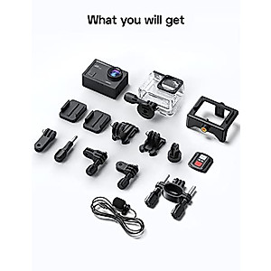 Action Camera 4K - Motorcycle Helmet Underwater WiFi Touch Screen Camera With 60FPS 20MP 8X Zoom Lens EIS Stabilization, include Remote Control, External Microphone, 2*Batteries and Accessories Kit