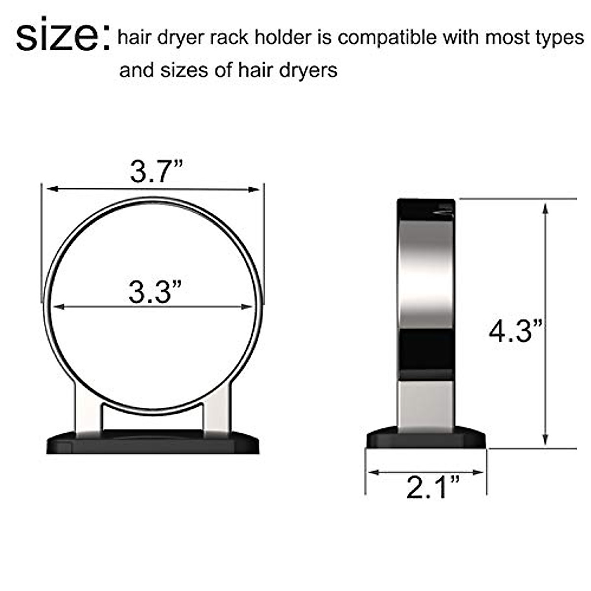 Hair Dryer Holder, Bathroom Hair Dryer Holder, Hair Care Tools Holder Wall Mount - Extra Large Rim ( Silvery)