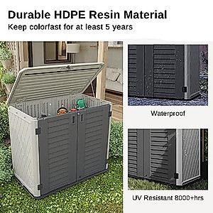 EAST OAK Outdoor Storage Shed, Waterproof Resin Tool Shed with Double Doors and Padlock, 34Cu.ft Horizontal Outdoor Storage Cabinet for Garden, Patio, Backyard, 4×2.5×3.4 FT