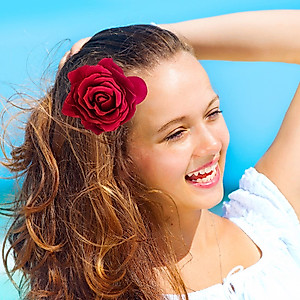 Outus Hair Clip, 8 Pieces Red Rose Flower Hair Pins, Fabric Rose Flowers Hair Clips, Medium, for Woman Girl Wedding Party Favor Accessories