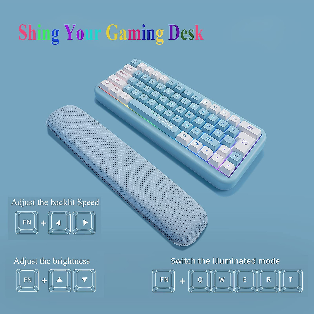 60% Wireless Gaming Keyboard,Rechargeable RGB Backlit Keyboard with Hand Rest,2.4G USB Connection,Compact 63-Key Quiet Computer Office Keyboards for PC Windows Desktop Laptop Mac Smart TV Box (Blue)