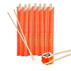 OCS Parts 9-Inch Bamboo Chopsticks | 100 Pairs | Individually Wrapped Natural Bamboo Chopsticks for Home and Commercial Use