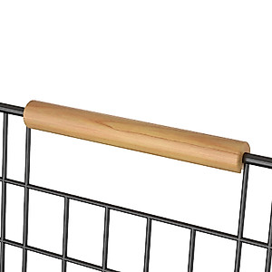 YOUVIP Wire Storage Baskets with Wooden Handles, 3 Pack Metal Organizer Baskets for Kitchen, Pantry, Freezer, Laundry,Farmhouse,Bathroom Baskets for Organizing,Black (1 Small, 1 Medium, 1 Large)