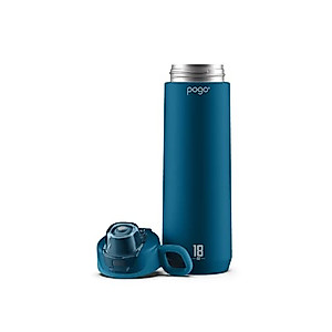 Pogo Active Vacuum Insulated Stainless Steel Water Bottle with Leak Proof Chug Lid and Silicone Carry Loop, Powdercoat, Poseidon, 18 oz