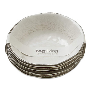tag 10oz. 7in.Veranda Cracked Glazed Solid Ivory Wavy Edge Melamine Plastic Dinnerware Bowls Set of 4 Dishwasher Safe Indoor Outdoor Round Ivory Ivory