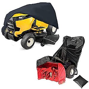 Riding Lawn Mower Cover Waterproof Polyester Oxford Tractor Cover Universal Fit Decks up to 54", Snow Blower Cover All Weather Premium Dustproof Snow Thrower Cover Heavy Duty Superior with Storage Bag