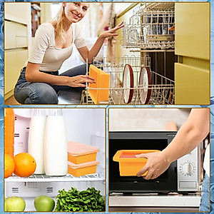 Maxcheck 2 Pcs Large Ice Block Molds 6 Cup Silicone Ice Cube Tray Freezer Containers Molds with Lids and Measurement Lines Silicone Food Storage for Freezing Soup, Stews, Dips or Sauces(Orange)