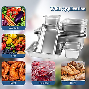 Restlrious Hotel Pan 1/6 Size Stainless Steel Steam Table Pan with Lid, 6" Deep Chafer Food Pan, Pack of 6 Stackable Anti-Jam Steam Pan for Hotel, Restaurant Supplies, Party, Buffet & Event Catering