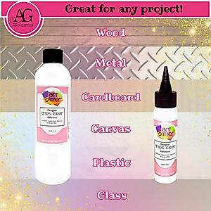 Art Institute Glitter Designer Dries Clear Adhesive Clear Glue Kit Bundle-3 Items 8oz,2oz and Metal Tip, Multicolored