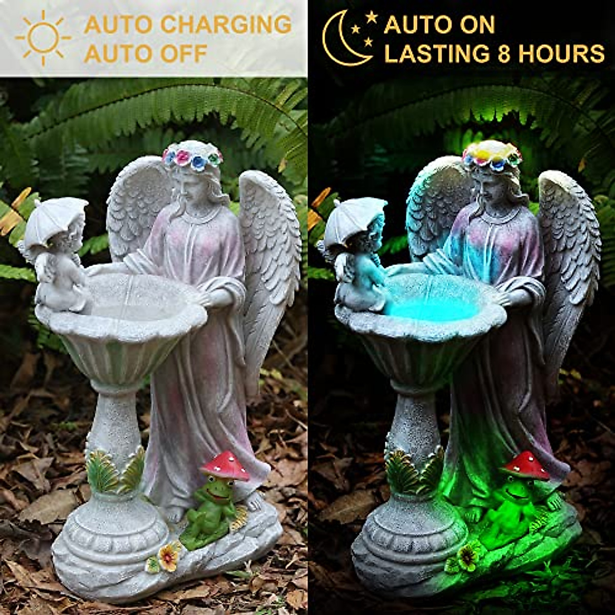 Voveexy Angel Garden Statue, Solar Garden Figurine with Color Changing Light Outdoor Décor Resin Frog Sculpture Lawn Ornament Waterproof Yard Art for Patio Lawn Yard Housewarming Garden Gift