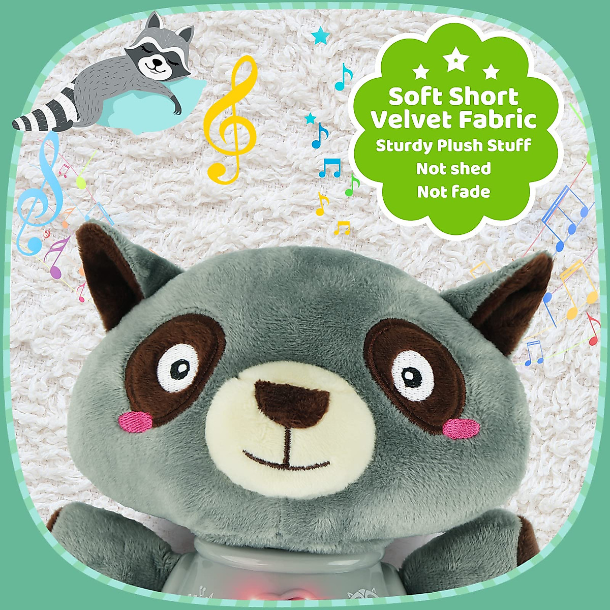 Vanmor Plush Racoon Baby Toys - Newborn Baby Musical Toys for Baby 0 to 36 Months - Stuffed Animal Light Up Baby Toys for Infants Babies Boys & Girls Toddlers 0 3 6 9 12 Month