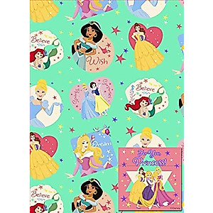 Disney Princess 2 Sheets of Gift Wrap and 2 Gift Tags