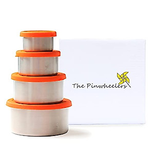 The Pinwheelers - Storage Containers With Lids, Food Storage Container Christmas Gift Bundle, Stainless Steel Containers With Lids In 4 Assorted Sizes, Family Gifts Ideas, Orange Lid